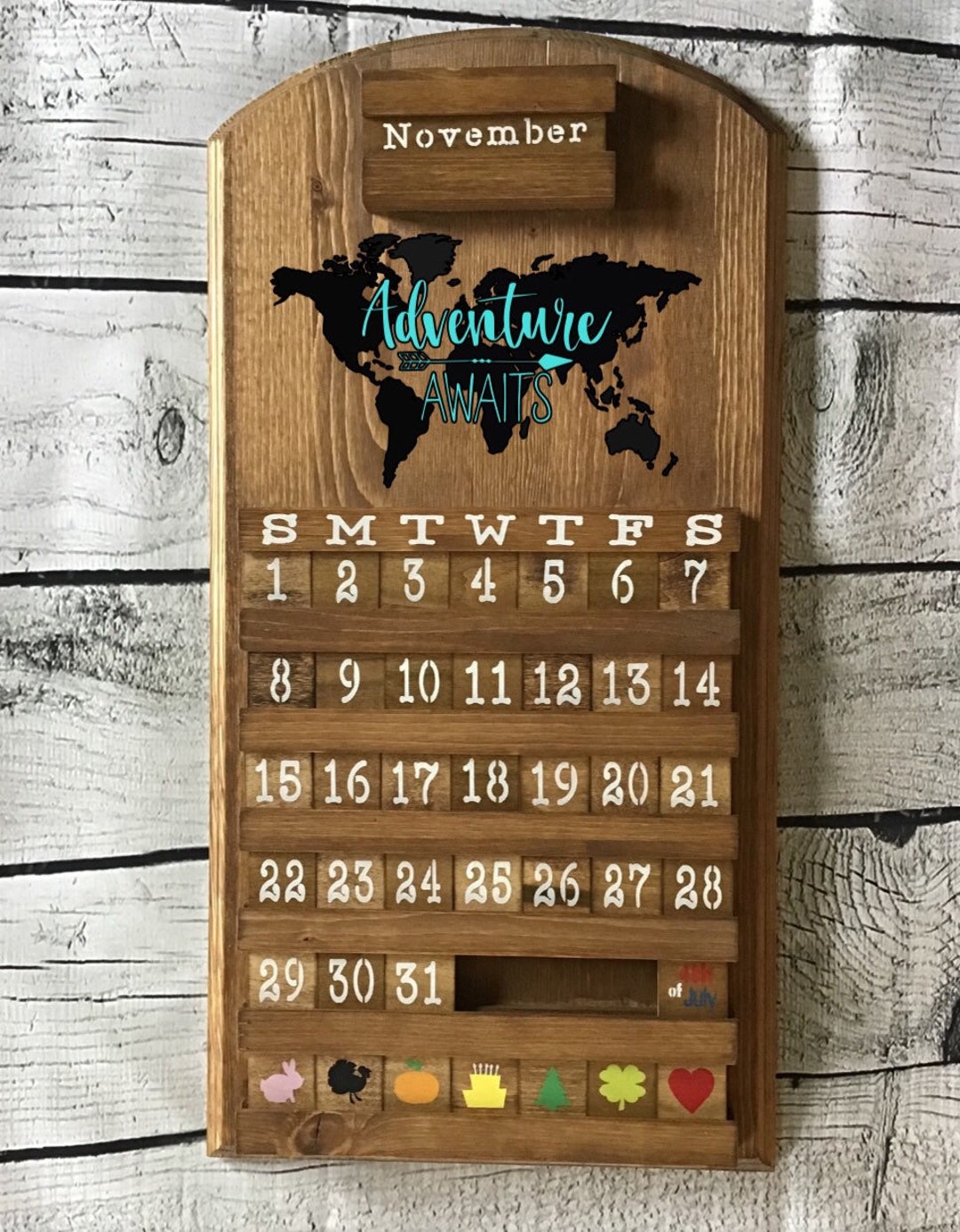Wooden Perpetual Calendar, Wooden Calendar, Adventure Decor, World Map ...