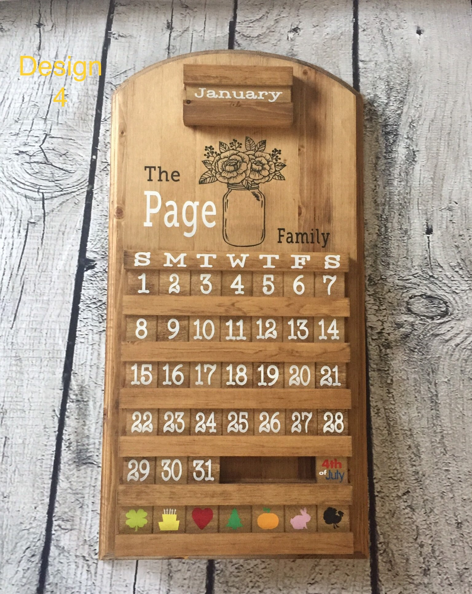 Wooden Perpetual Calendar Wooden Calendar Mason Jar Design | Etsy