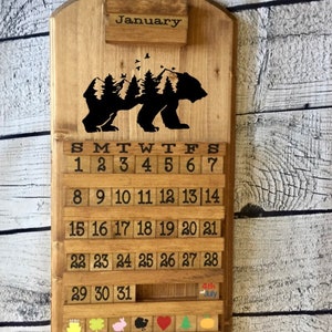 Bear Calendar, Mountain Calendar, Perpetual Calendar, Wooden Calendar ...