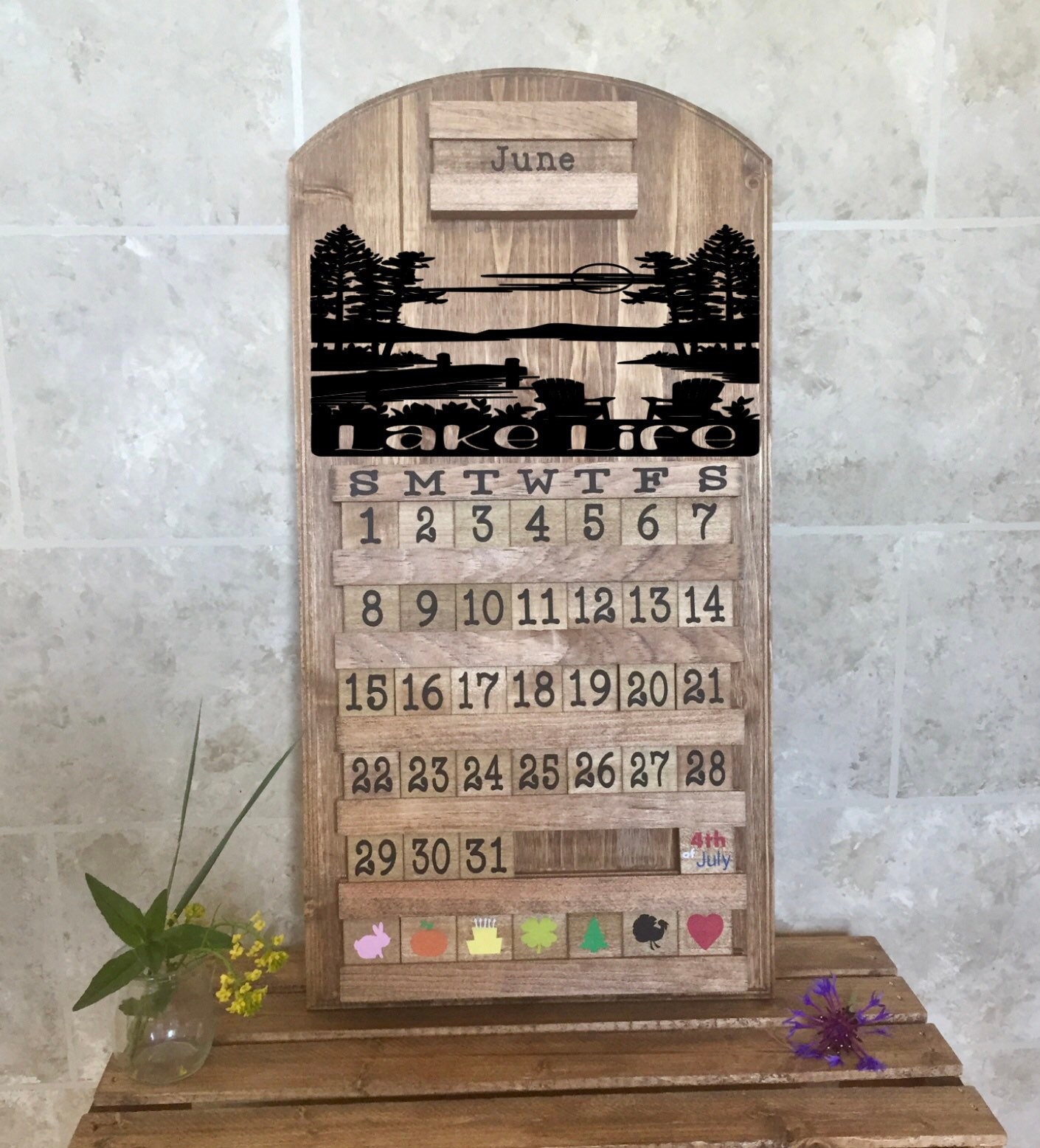 Perpetual Calendar, Wooden Calendar, Lake Scene, Lake Calendar, Scenery ...