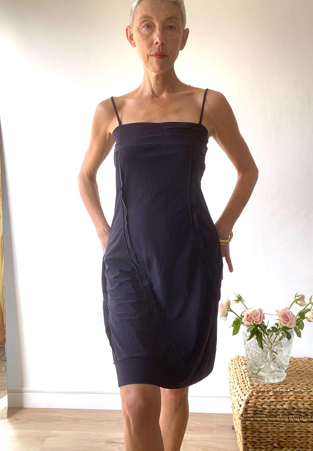 Sarah Pacini Made in Italy Sublime Navy Blue Stretch Dress Backless ...