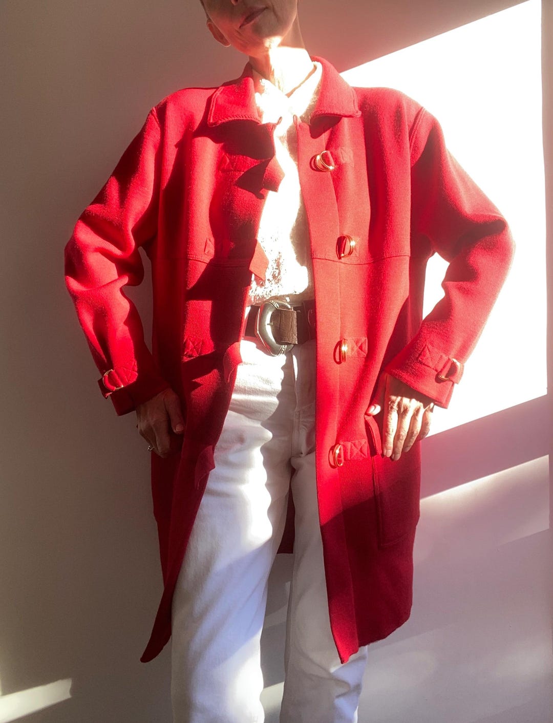 90s Made in France Pure Virgin Wool Cardigan Long Coat Vest "royal Mer ...