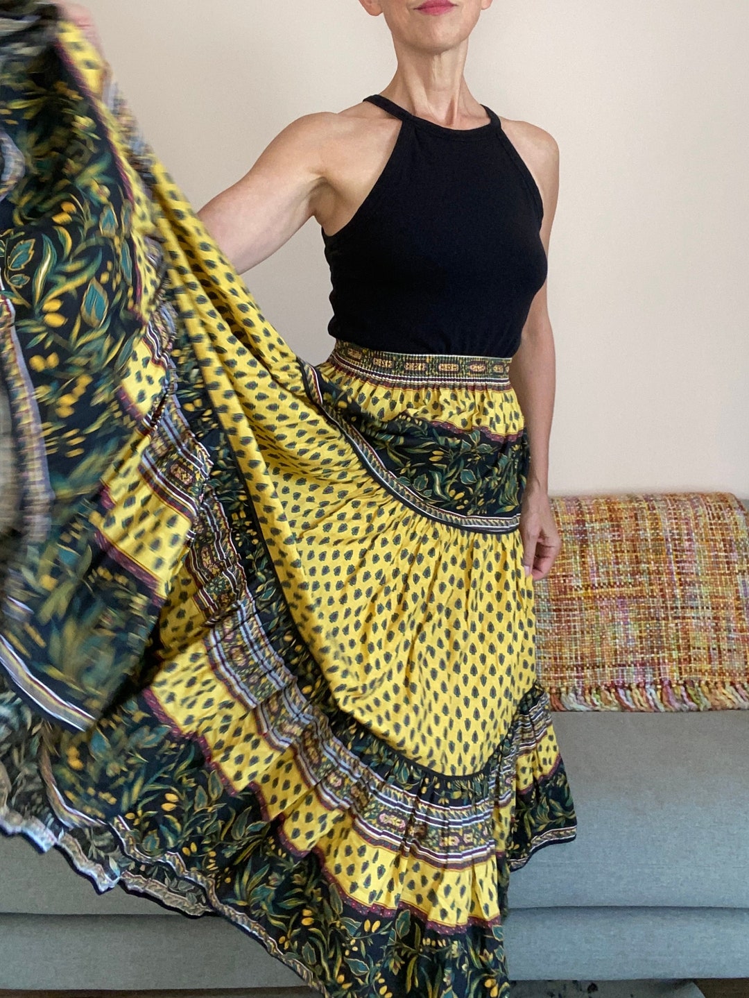 90s Made in France Provençal Skirt Midi Long Maxi Floral Folk - Etsy
