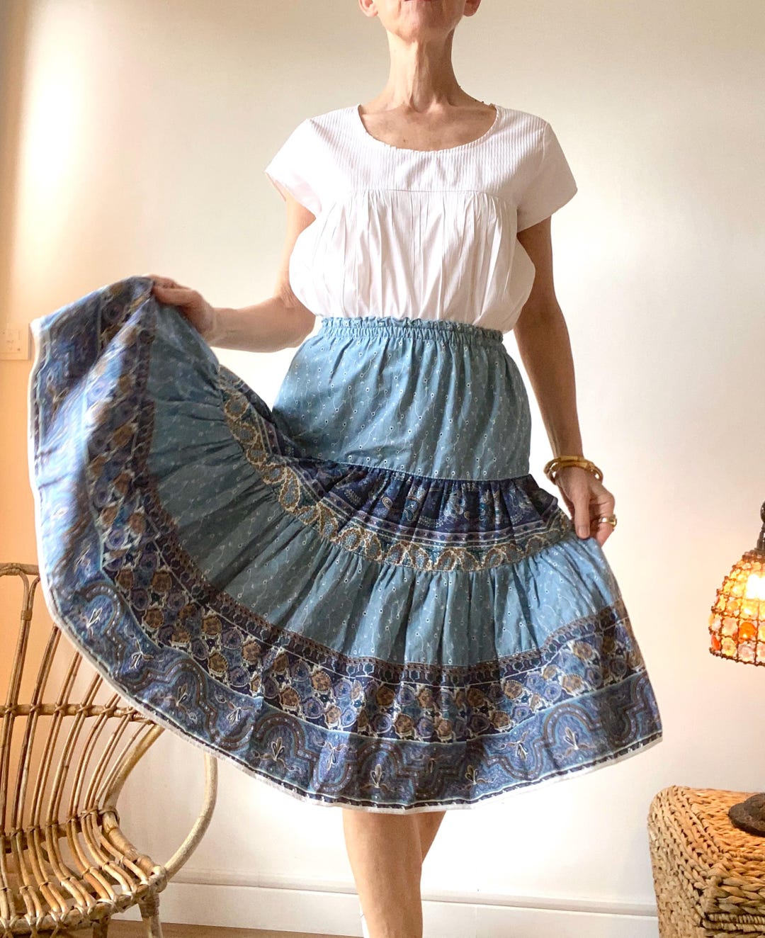 Beautiful and Iconic 90s Provençal Skirt Embroidered in Cotton Broderie ...