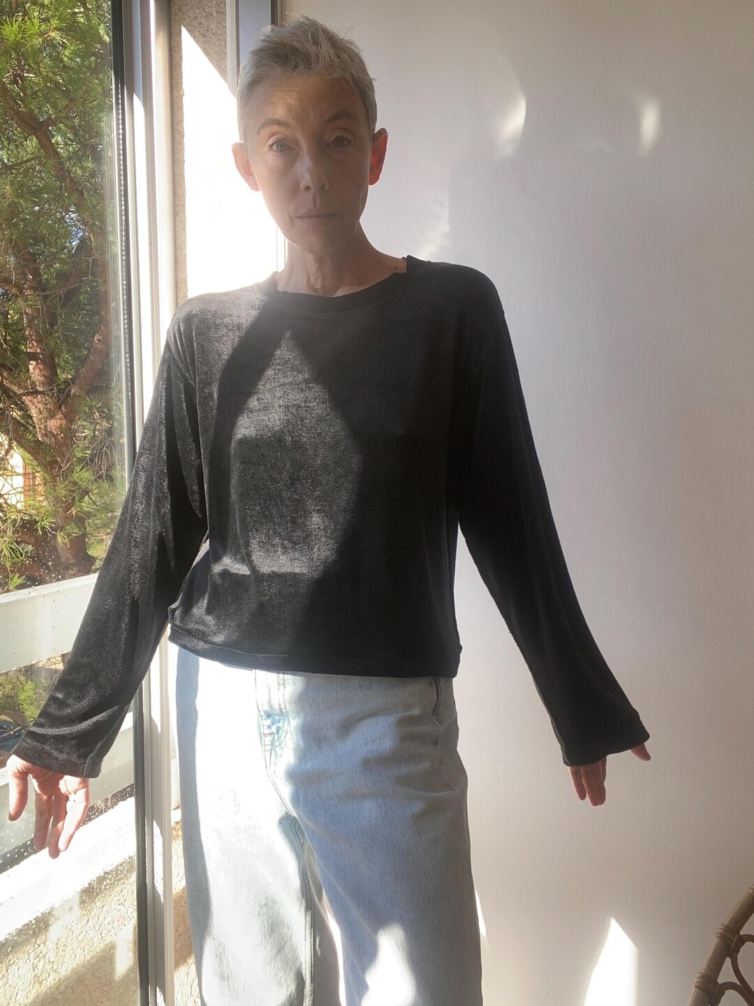 90s Sonia Rykiel Sweater Made in France in Black Velvet Soft Minimalist ...