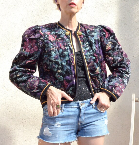 Orchid Garden Quilted Velvet Jacket Vintage French 90 Asian | Etsy