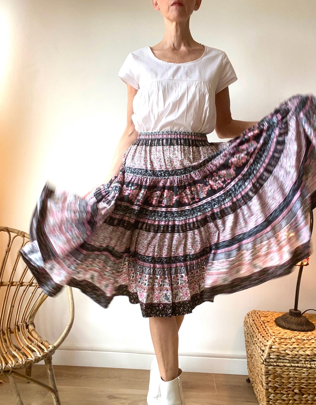 90s Superb Provençal Skirt Made by a Seamstress Mid-length Midi With ...