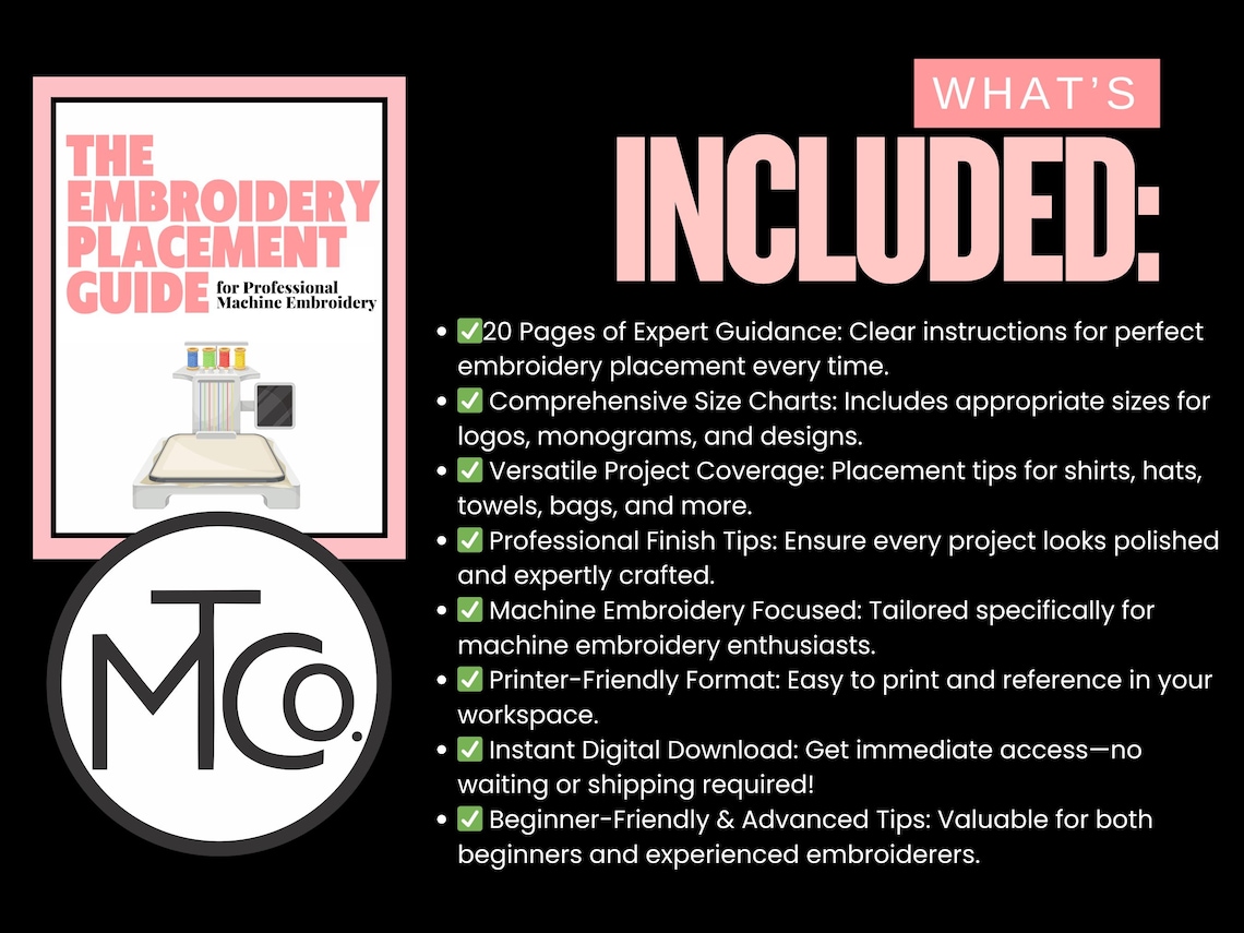 Embroidery Sizing Guide, Embroidery Placement Guide, Handbook for ...