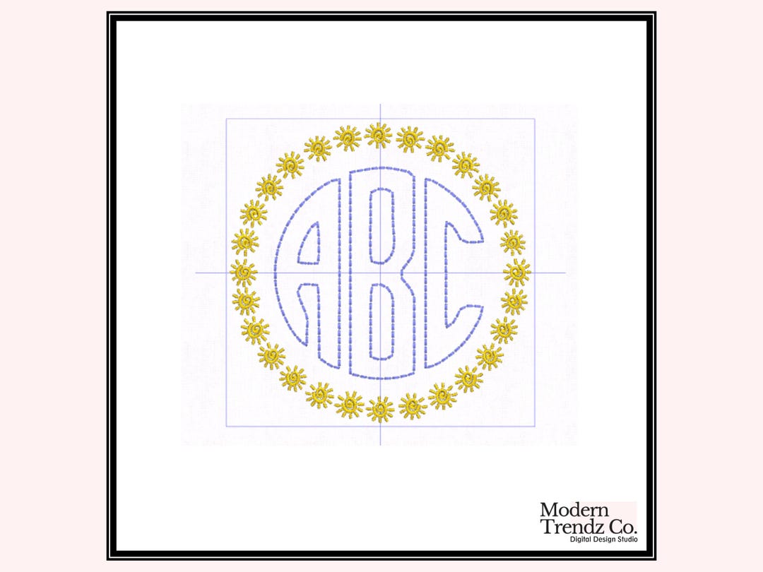 Sun Frame Embroidery Design, Summer Embroidery Designs, Sun Monogram Frame, Sun Monogram Frame ...