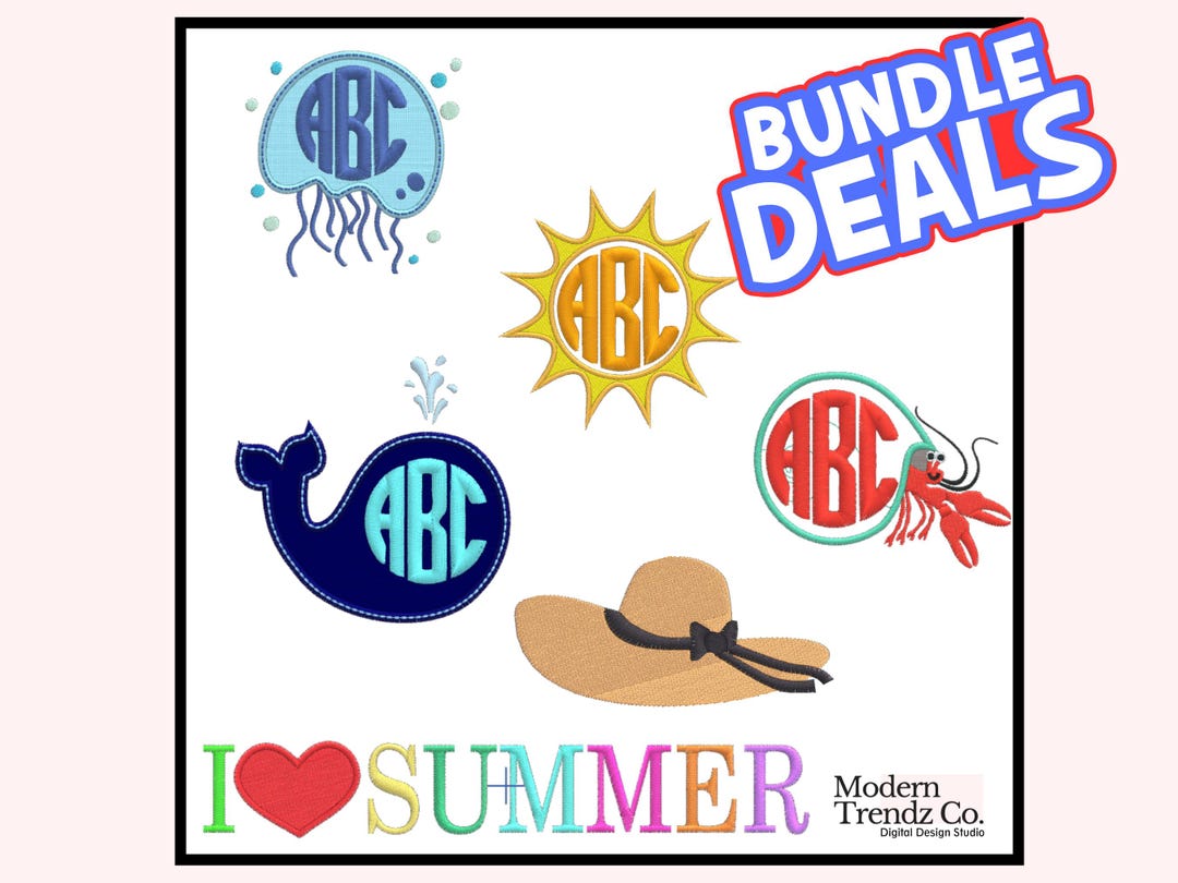 Summer Embroidery Design Bundle, Summer Embroidery Designs, Summer ...