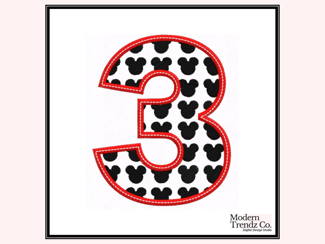 Mickey Mouse Number Three Applique, Mouse Embroidery Design, Mickey ...