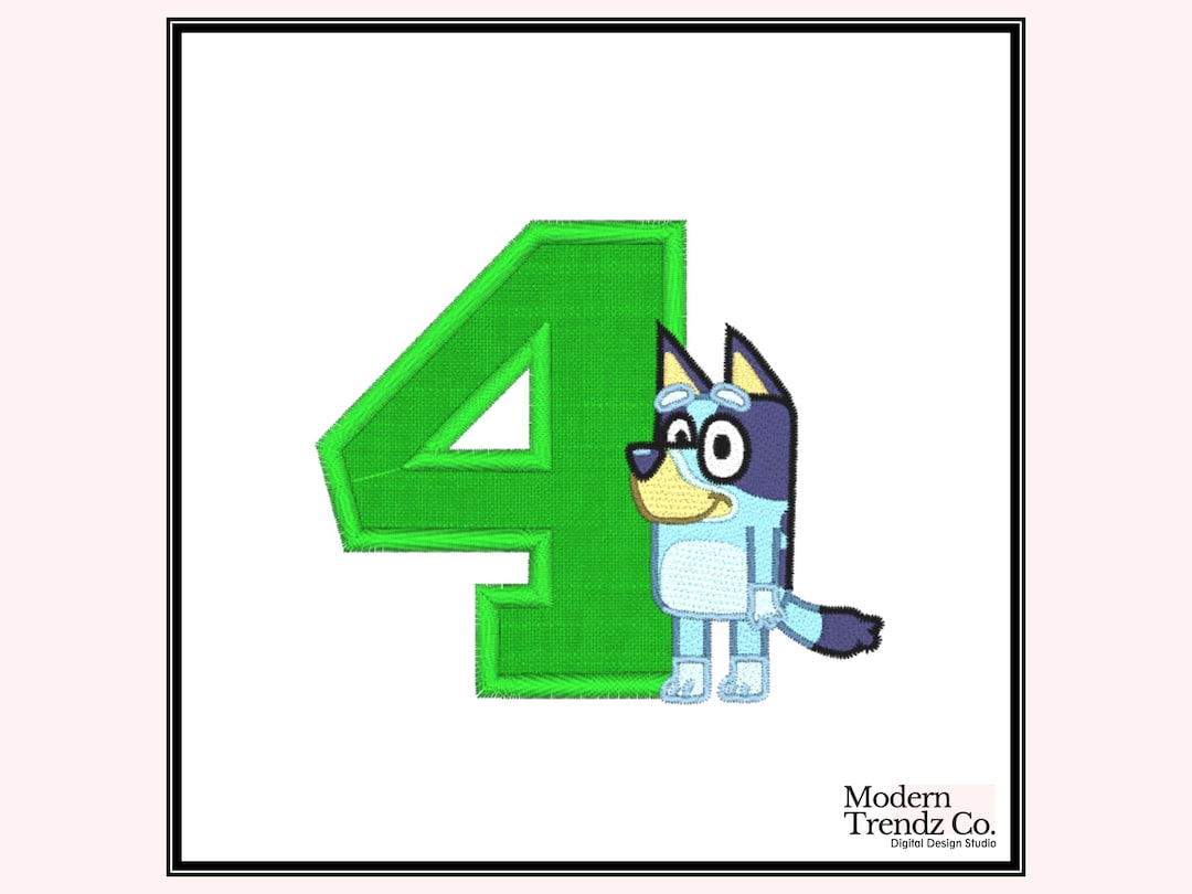Bluey 4 Birthday Embroidery Design, Bluey Girl Embroidery Design, 4 ...