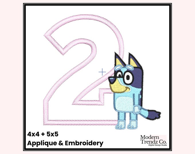 Bluey 2 Birthday Embroidery Design, Bluey Girl Embroidery Design, 2 ...