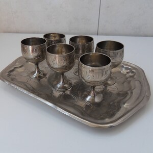 Six heavy Metal Miniature Goblets Tray.vintage - Etsy