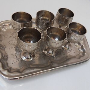 Six heavy Metal Miniature Goblets Tray.vintage - Etsy