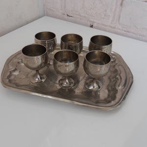 Six heavy Metal Miniature Goblets Tray.vintage - Etsy