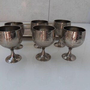 Six heavy Metal Miniature Goblets Tray.vintage - Etsy