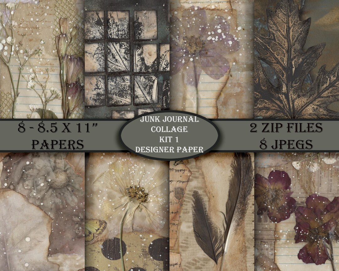 Junk Journal Collage Kit 1. Kit Includes 8 - 8.5 X 11" Designer Paper ...