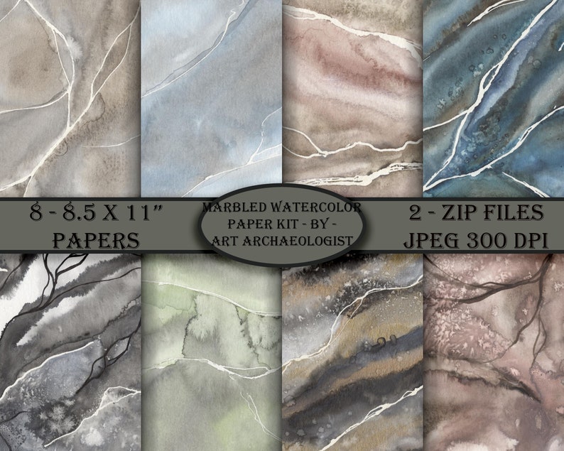 Marbled Watercolor 8 Page Paper Kit. Kit Includes 8 - 300dpi Jpegs 8.5 ...
