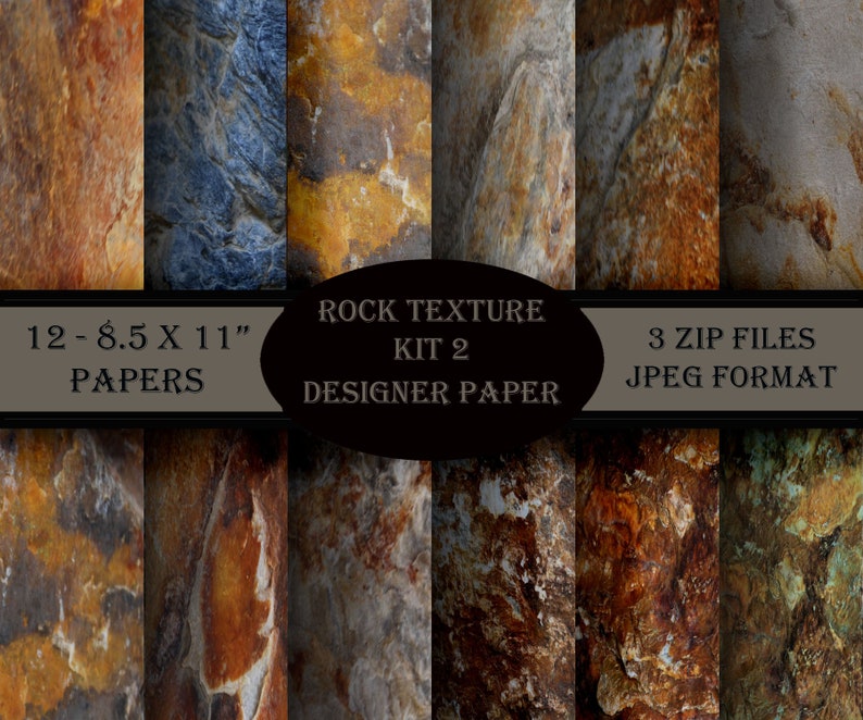 Rock Texture Kit 2 Designer Paper. Kit Includes 12 8.5 X 11 Papers. 3 ...