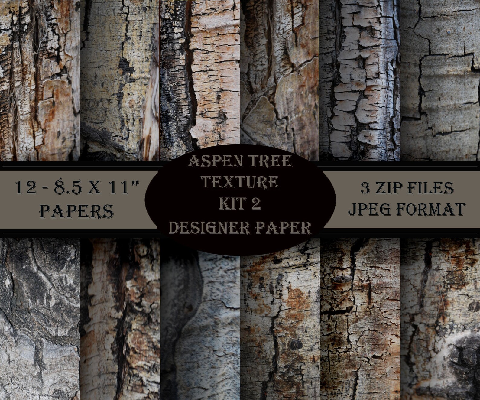 Aspen Tree Texture Kit 2 Designer Paper. Kit Includes 12 - 8.5 X 11 ...
