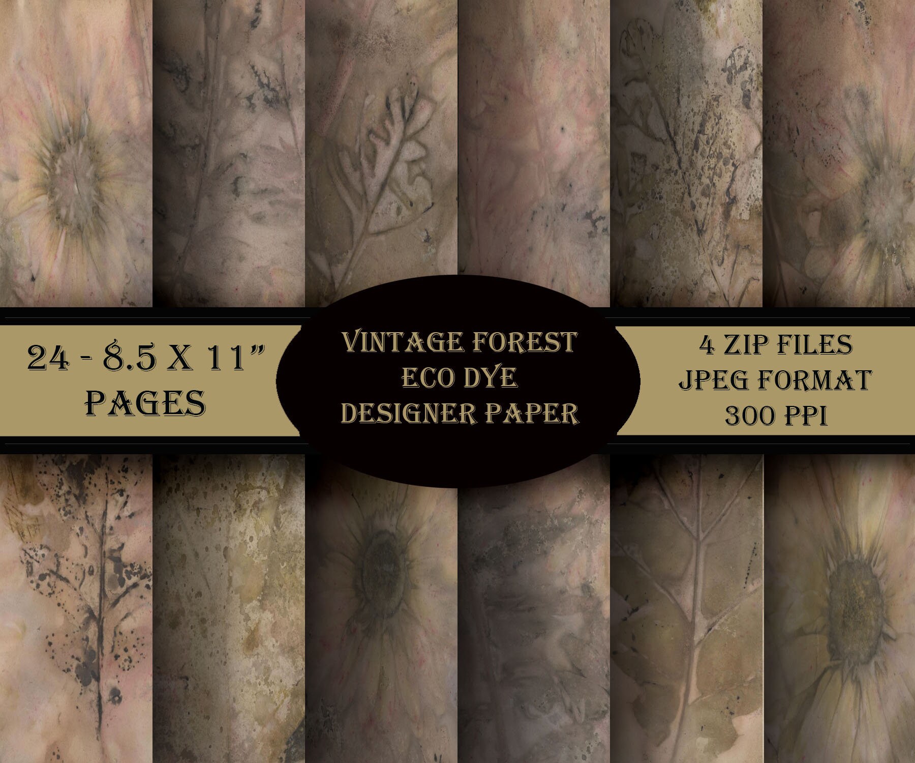 Vintage Forest Eco Dye. Kit Includes 24 8.5 X 11" Pages. 4 Zip Files ...