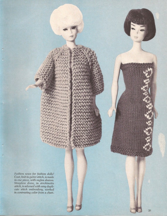 Vintage Knitting Pattern Raglan Coat and Strapless Dress for Barbie Type Doll 1960s Instant Digital Download Pdf Doll s Clothes Etsy UK