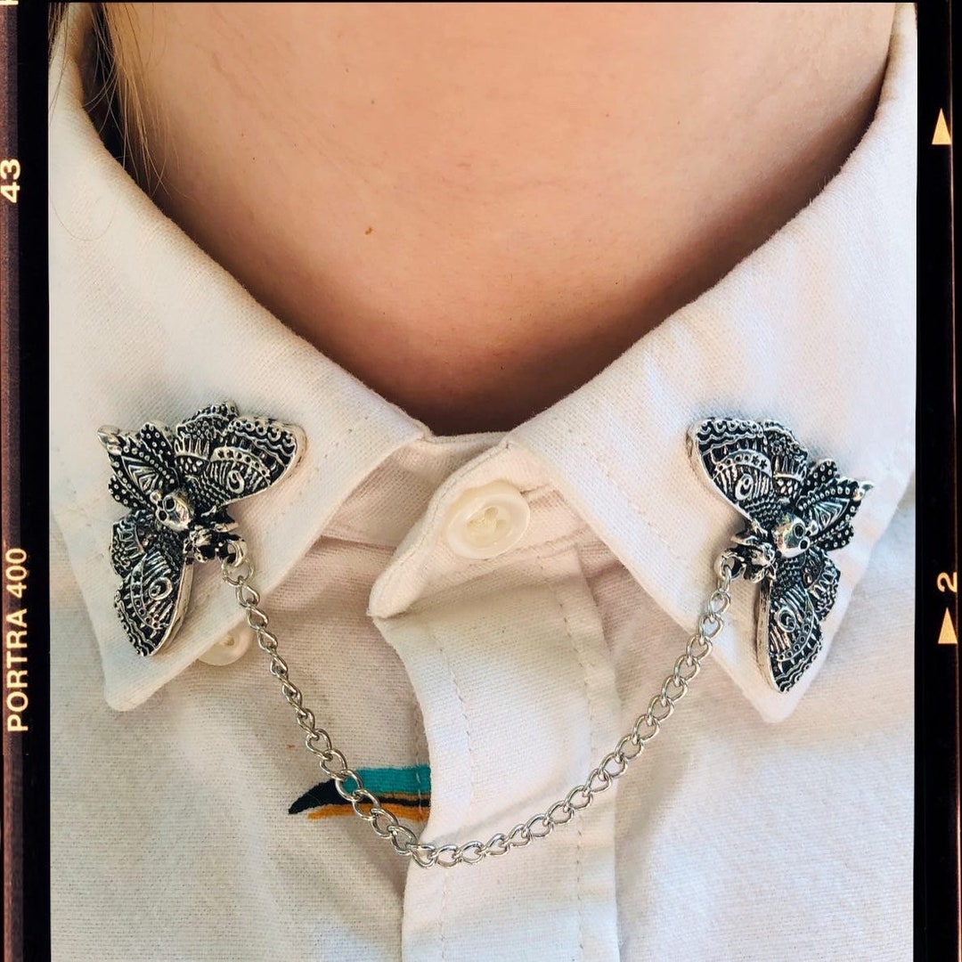 Death Moth Silver Collar Chain Pins - Etsy