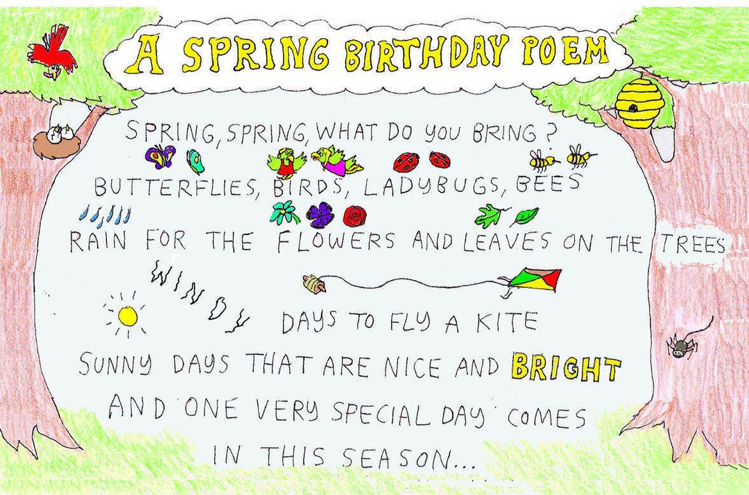 Kids Birthday Card - Spring - Etsy