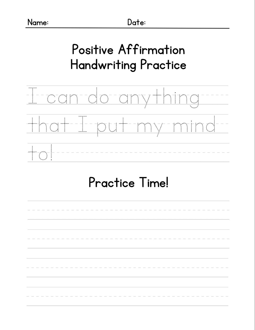 Positive Affirmation Handwriting Practice Worksheet Template, 10 Pages ...