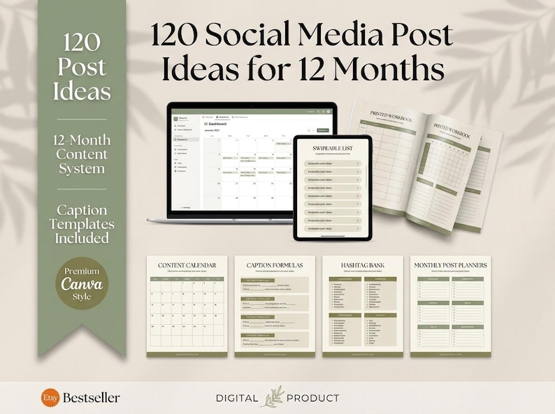 120 Social Media Post Ideas | 12-month Content Planner (digital ...