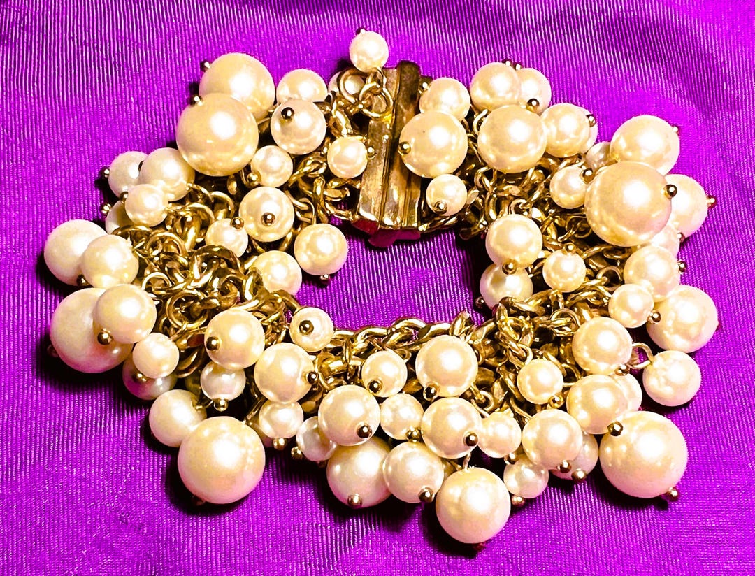 Glamorous Quality Multi Strand Gold Chain Bracelet Dripping With Pearls ...