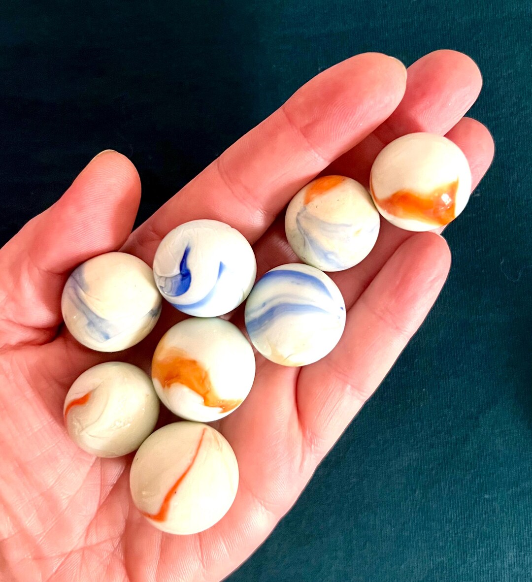 Eight Gorgeous Rare Collectable Antique Handmade Swirl White Milch ...