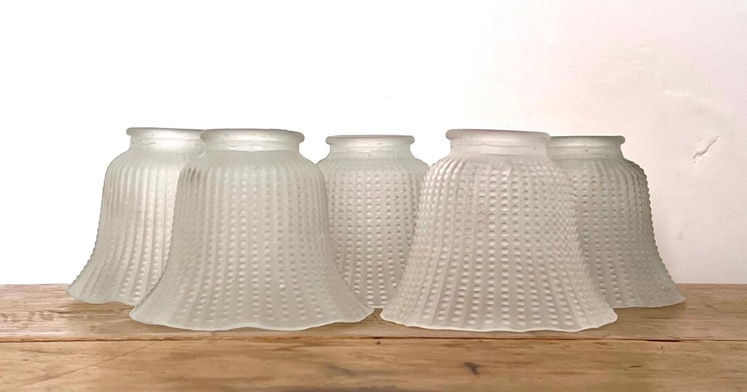 Five Gorgeous Vintage Frosted Glass Bell Flower Shape Fluted Shades for ...
