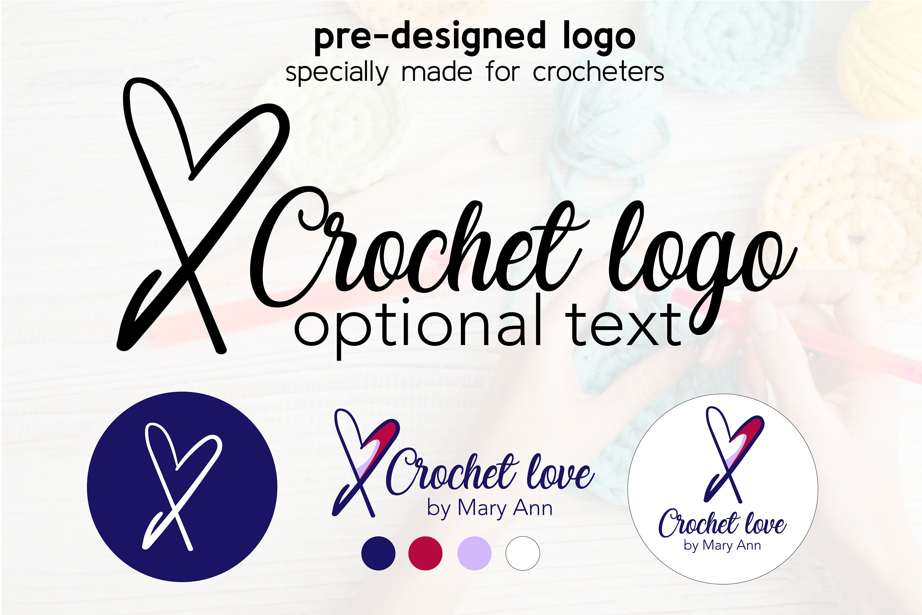 Pre Made Crochet Logo with symbol and your custom text with | Etsy