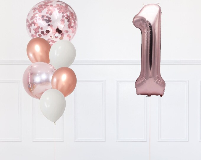 First Birthday Balloons Rose Gold Balloon Bouquet Rose - Etsy