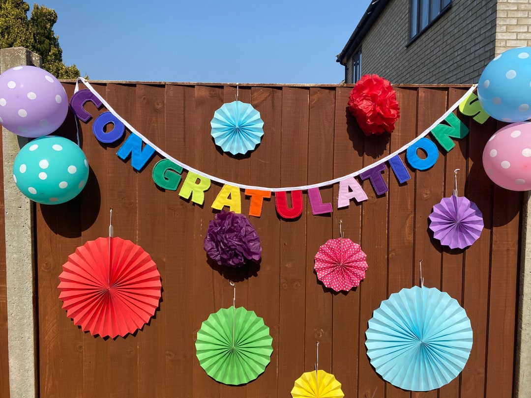 Bright Rainbow Congratulations Fabric Banner, Congratulations Bunting ...