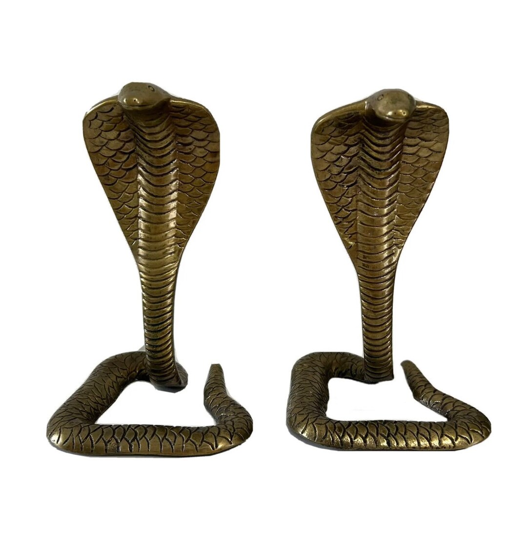 Pair Vintage King Cobra Snakes Snake Statue Figurine Patina Coiled ...