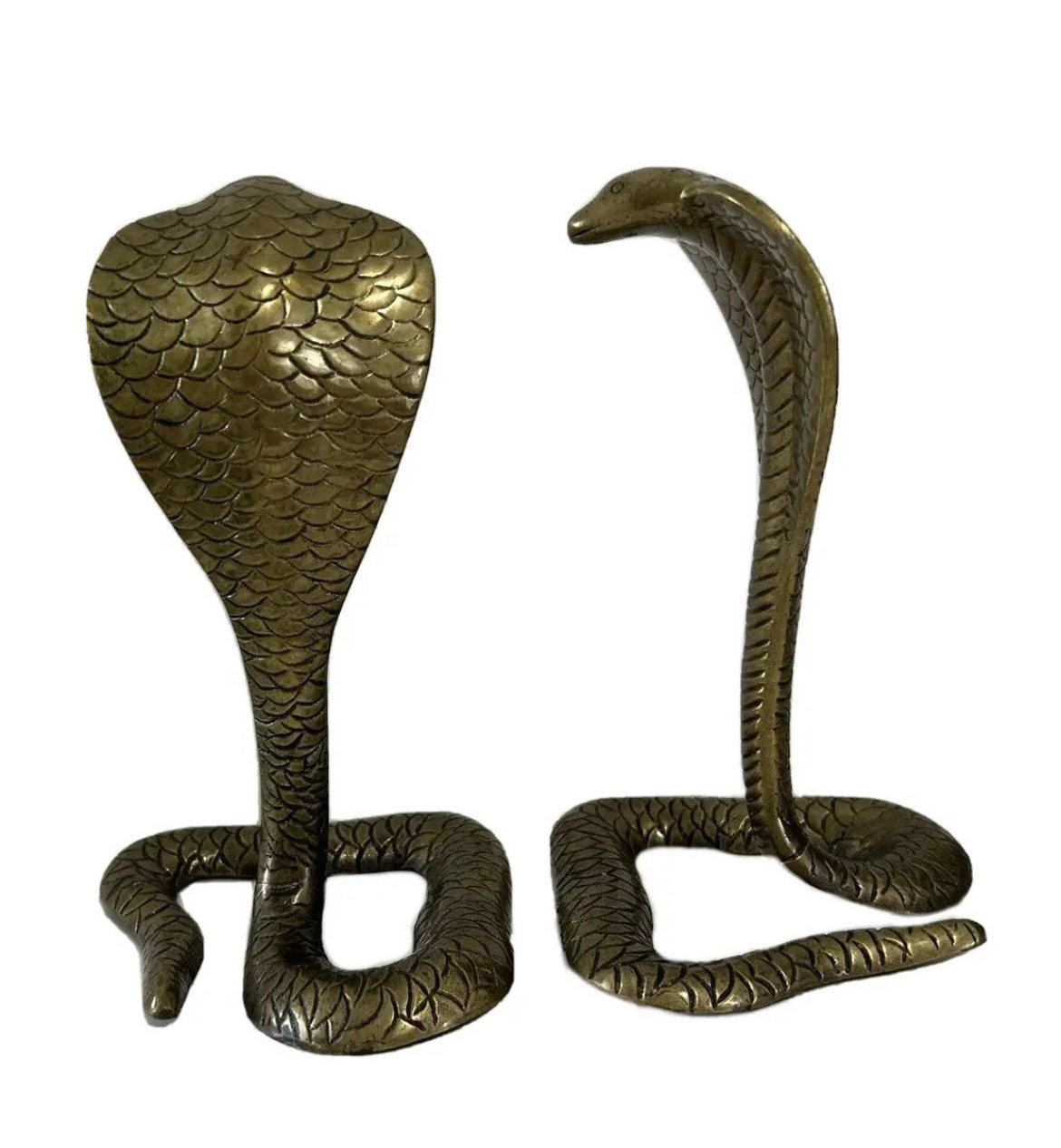 Pair Vintage King Cobra Snakes Snake Statue Figurine Patina Coiled ...
