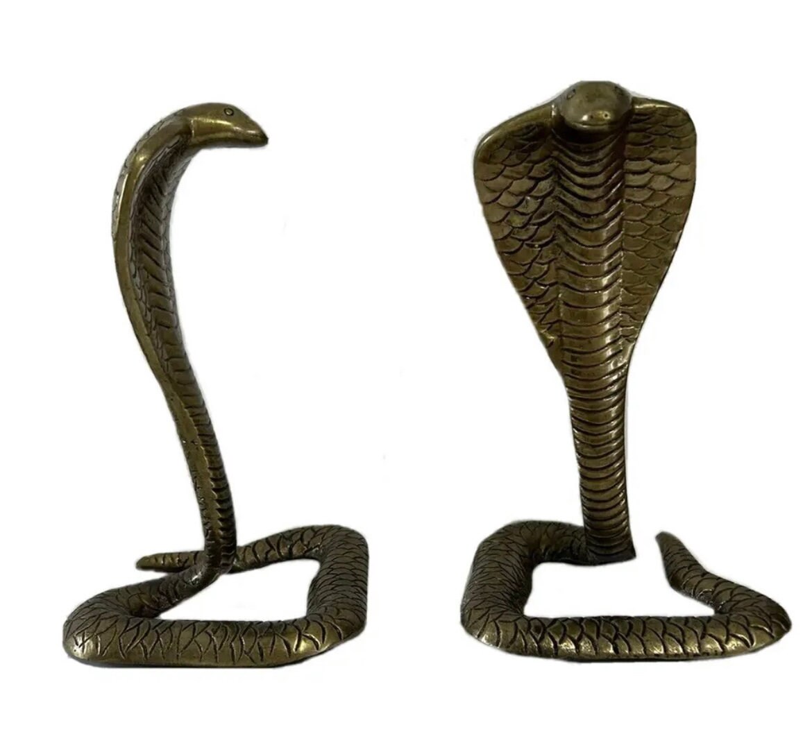 Pair Vintage King Cobra Snakes Snake Statue Figurine Patina Coiled ...