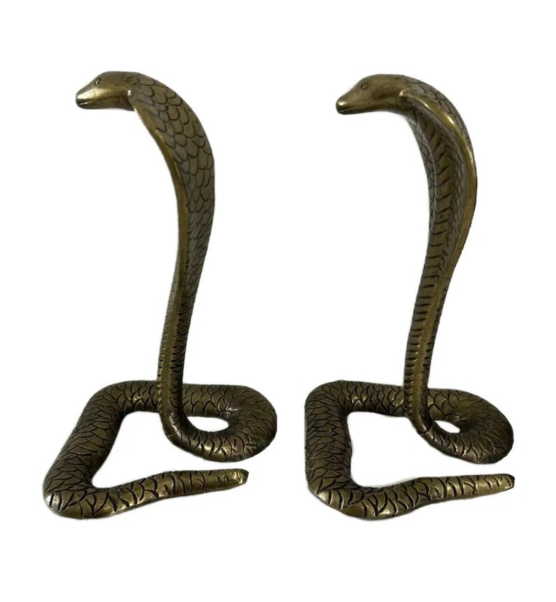 Pair Vintage King Cobra Snakes Snake Statue Figurine Patina Coiled ...