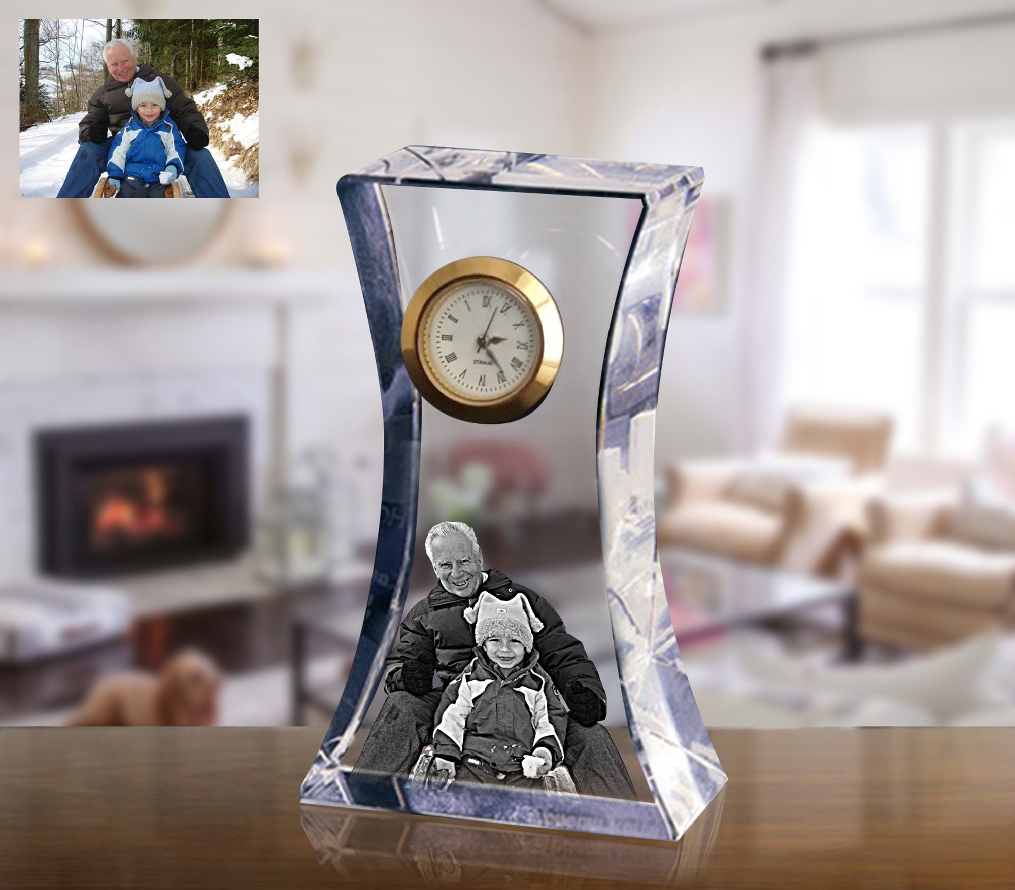 Laser Engraved Crystal Clock With Photo Custom Crystal Desk - Etsy UK