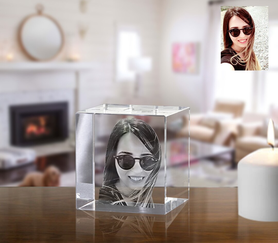 Laser Engraved Photo Crystal, 3D Photo Crystal Cube, 3D Photo Cube Gift ...