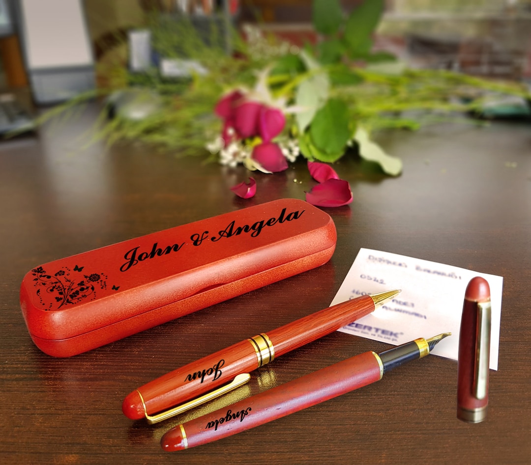 Personalized Laser Engraved Wooden Pen Set Fountain Pen Ballpoint Pen ...