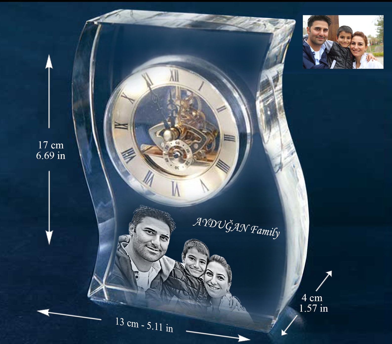 Laser Engraved Crystal Mantel Clock Custom Etched Glass Desk | Etsy