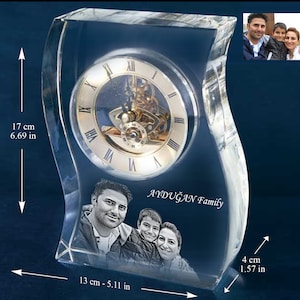 Laser Engraved Crystal Mantel Clock, Custom Etched Glass Desk Clock ...