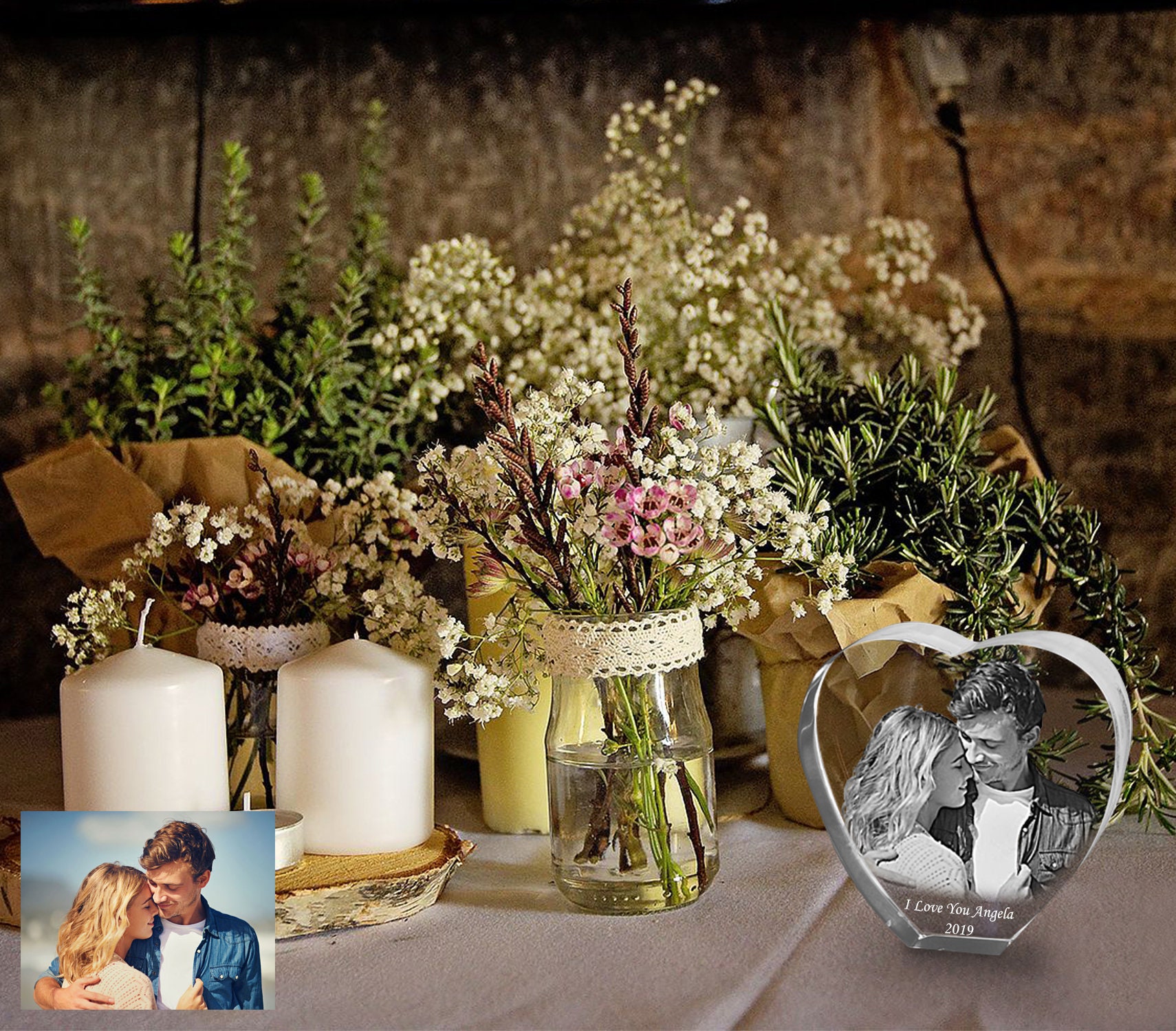 Laser Engraved Crystal Heart With Photo 15 Anniversary Gifts - Etsy UK