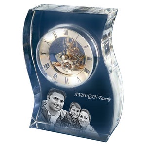 Laser Engraved Crystal Mantel Clock, Custom Etched Glass Desk Clock ...