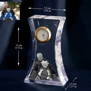Laser Engraved Crystal Clock With Photo, Custom Crystal Desk Clock ...