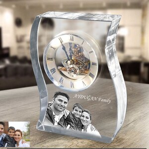 Laser Engraved Crystal Mantel Clock, Custom Etched Glass Desk Clock ...